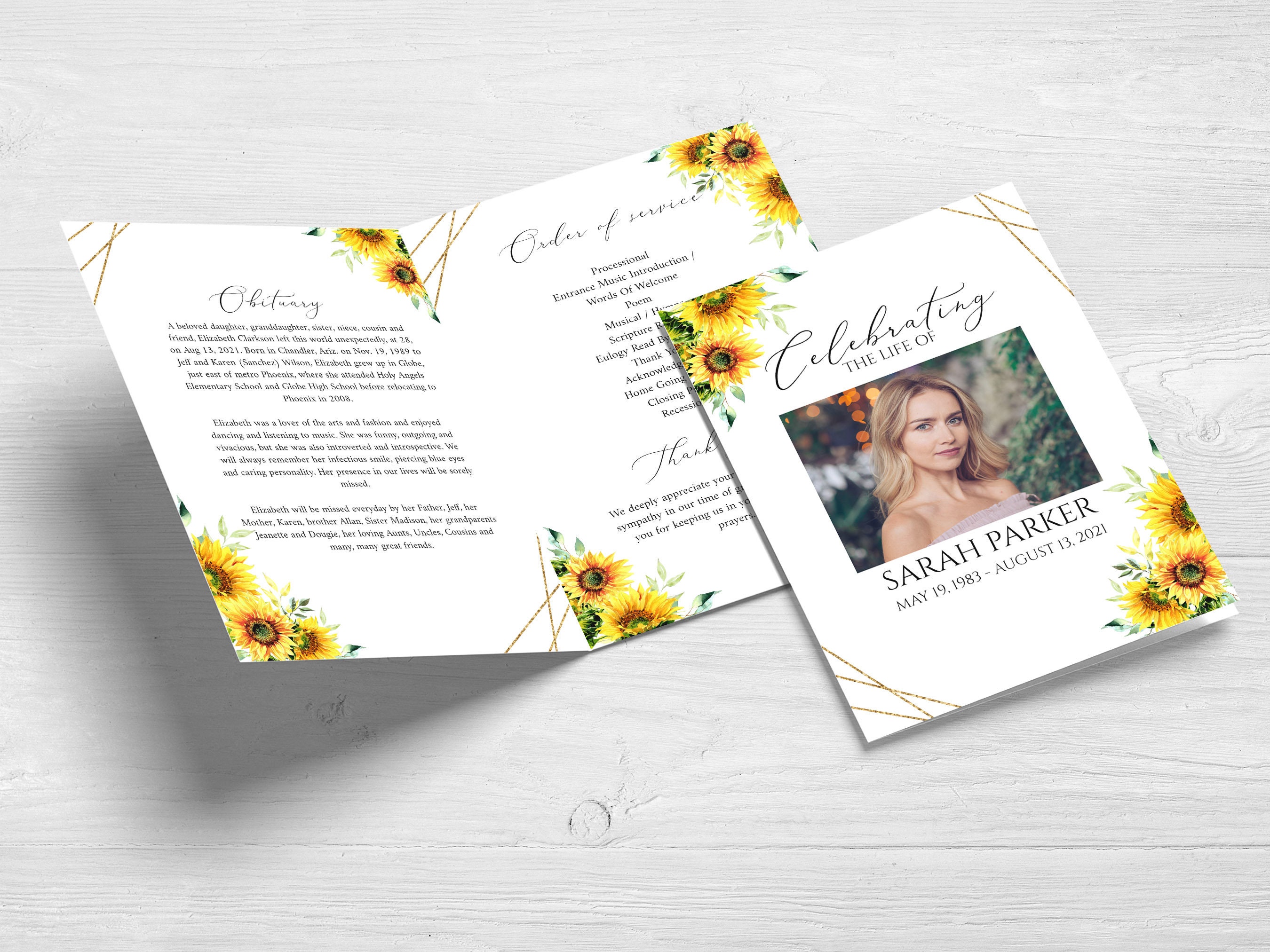 Celebration of Life Funeral Program, Sunflower Funeral Program Template ...