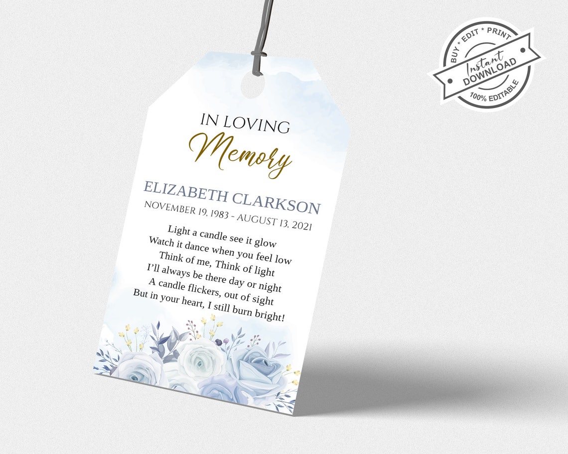 Celebration of Life Invitation Funeral Favor Tag Template | Etsy