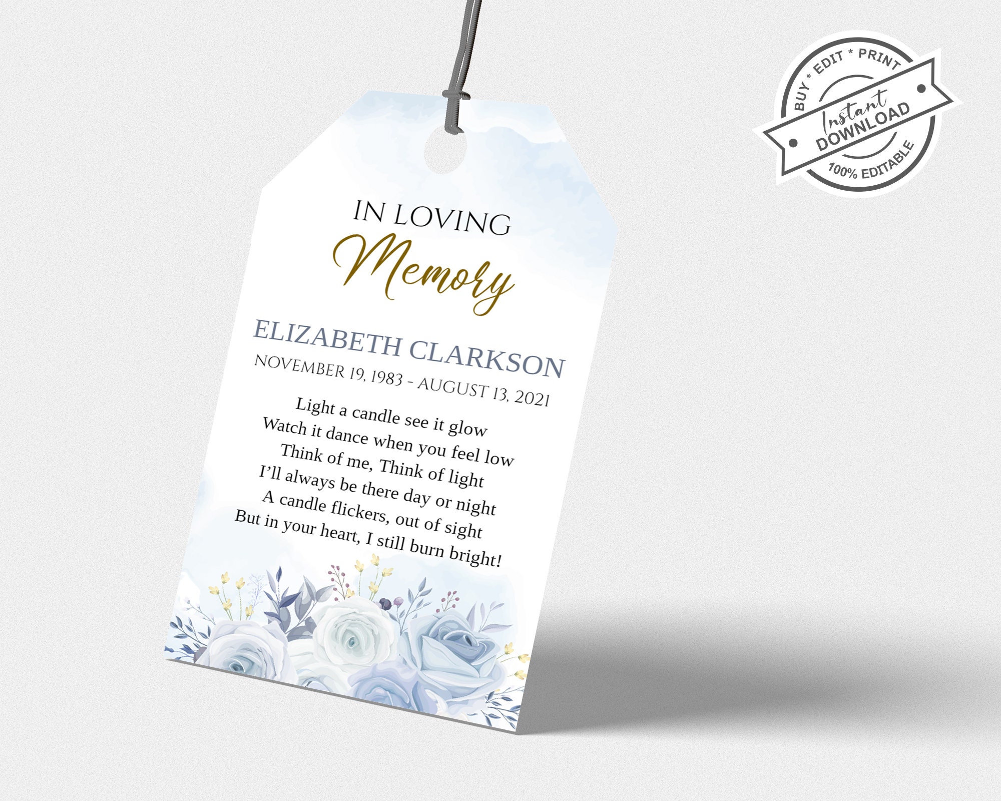 Celebration of Life Invitation Funeral Favor Tag Template, Memorial ...