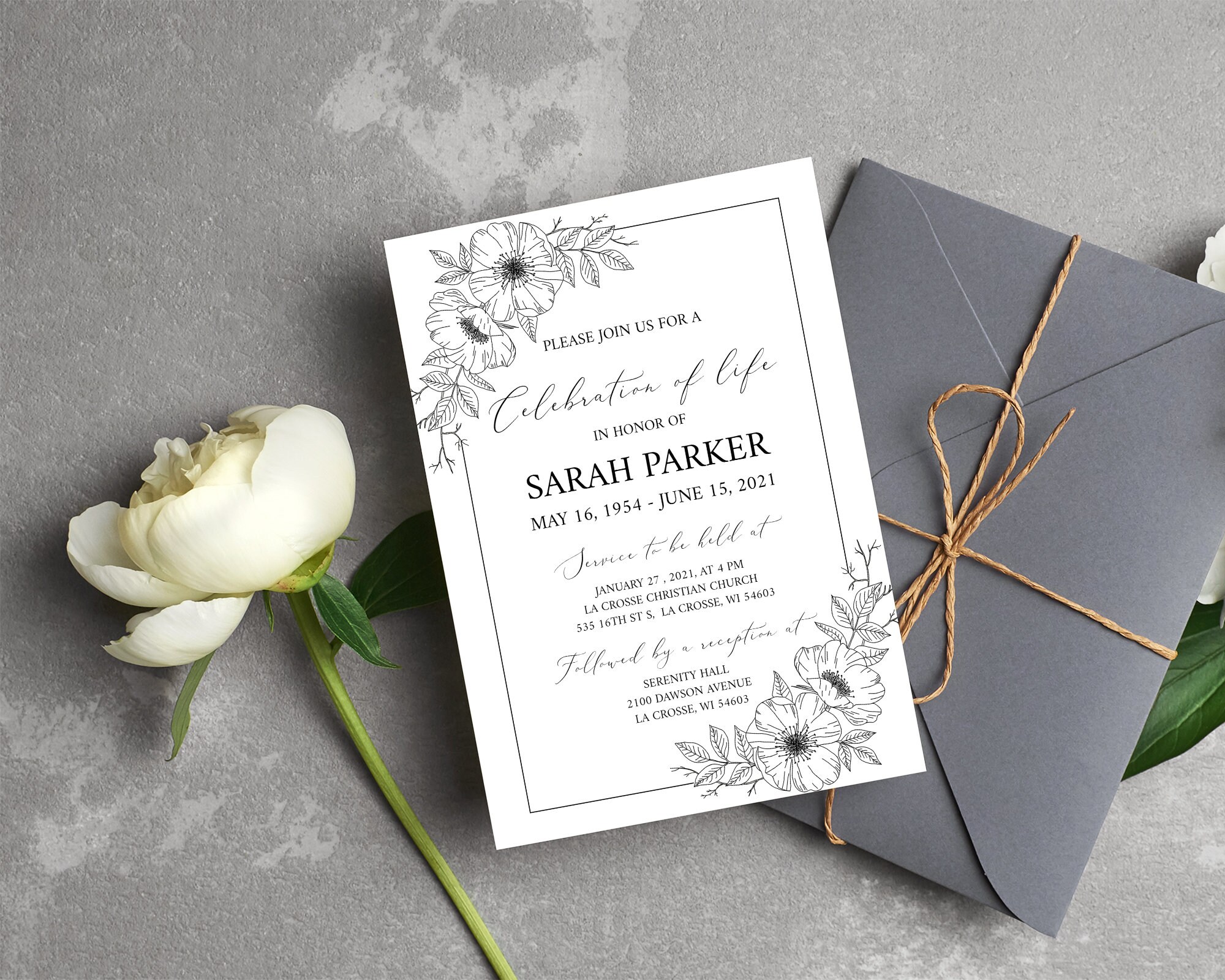 Celebration of Life, Funeral Invitation, Funeral Announcement, Funeral ...