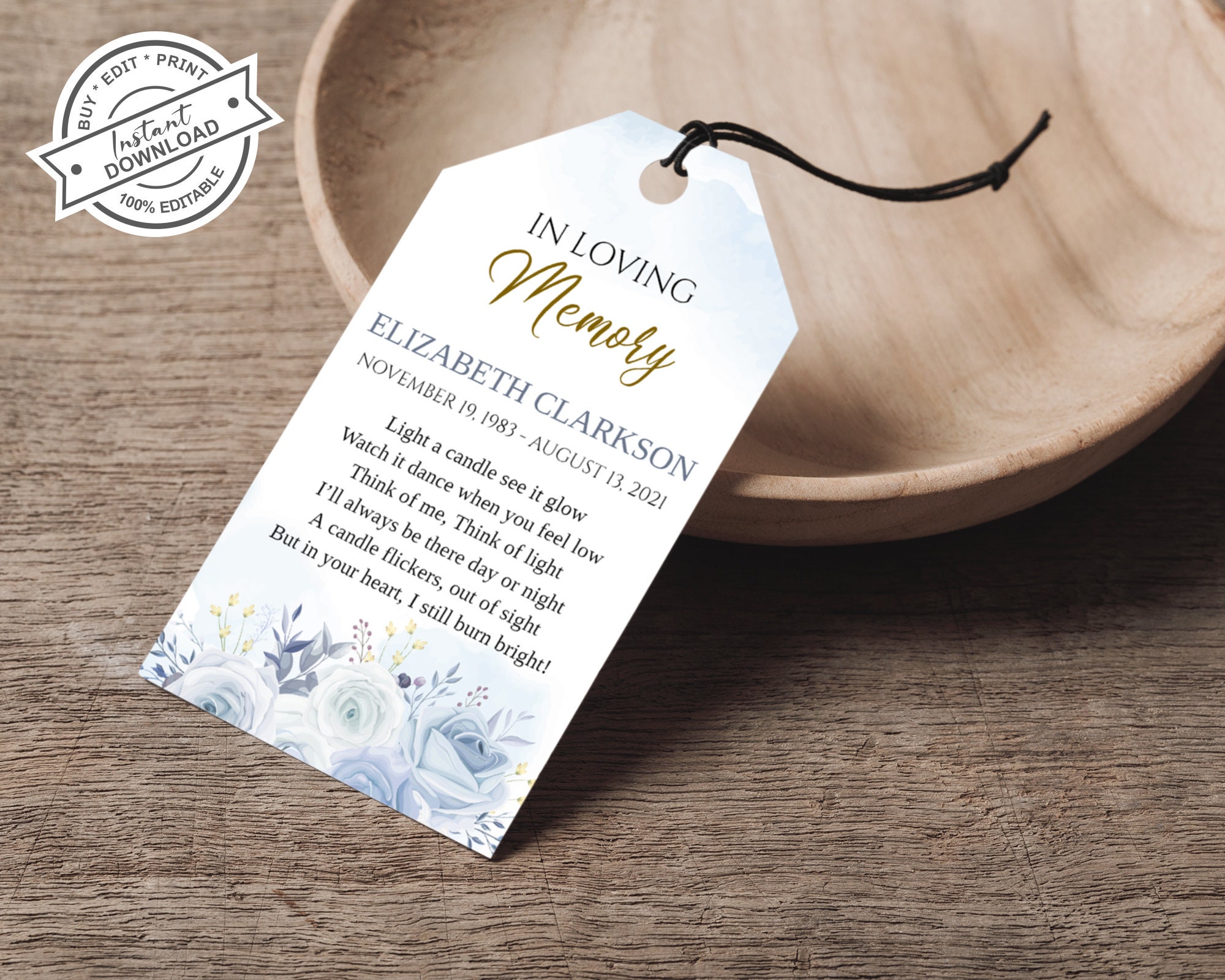 Celebration of Life Invitation Funeral Favor Tag Template, Memorial ...