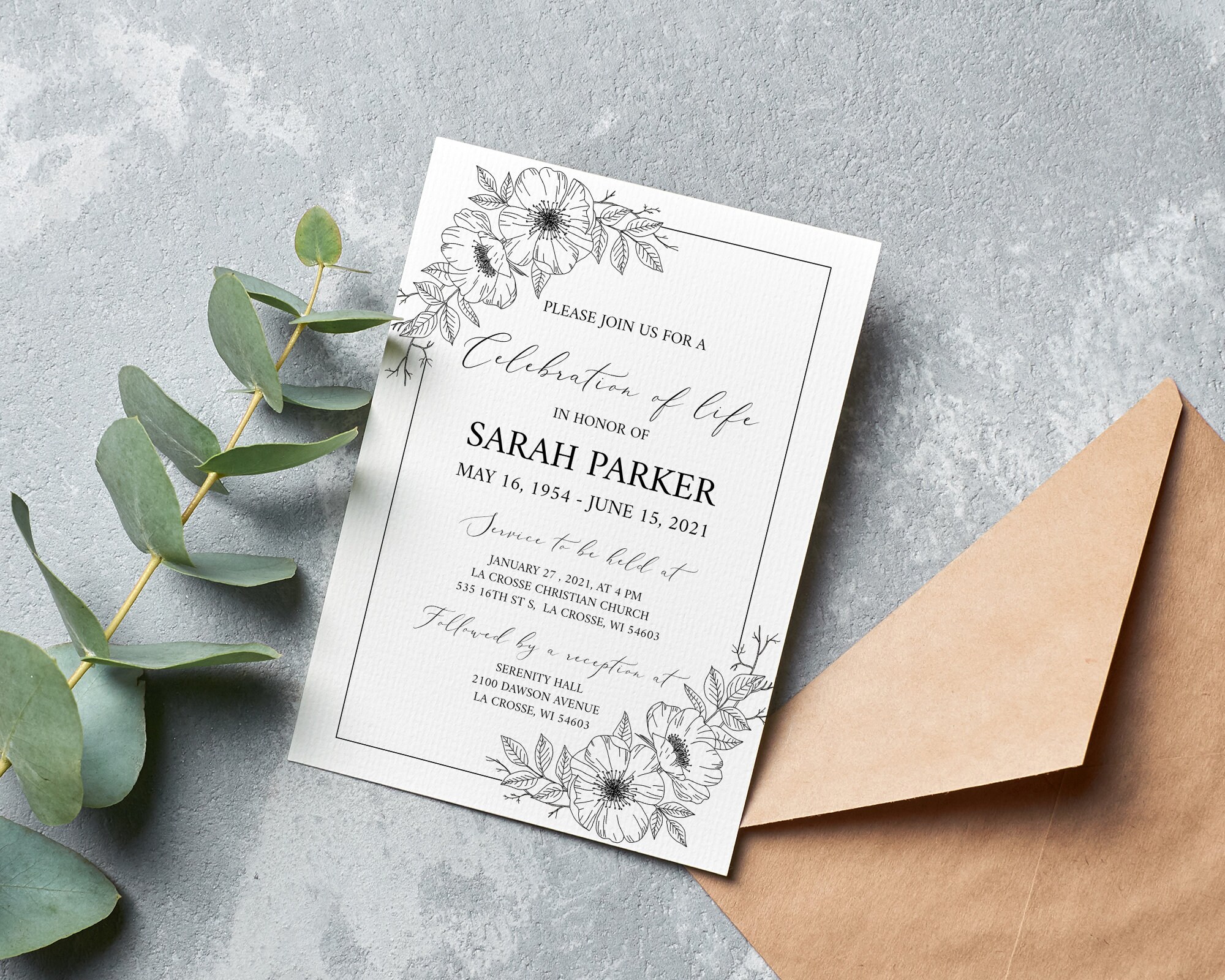 Celebration of Life, Funeral Invitation, Funeral Announcement, Funeral ...