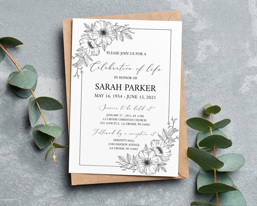 Celebration of Life, Funeral Invitation, Funeral Announcement, Funeral ...