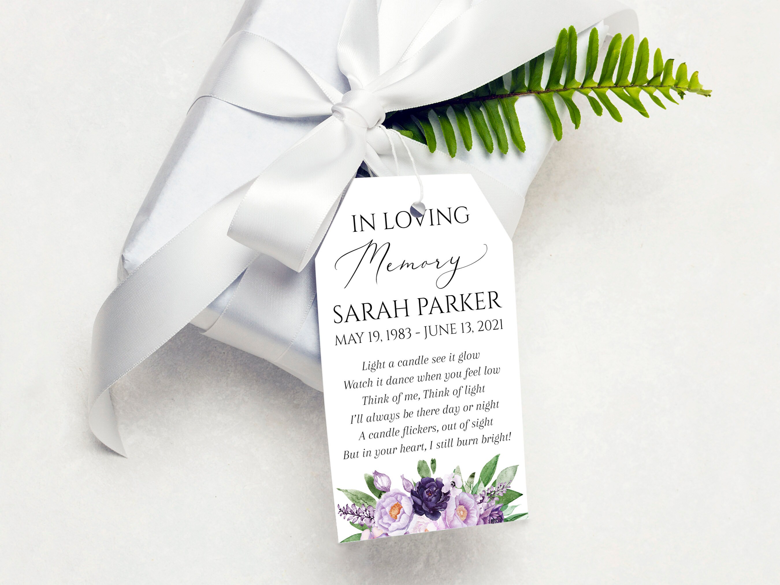Celebration of Life Funeral Favor Tag Template, Memorial Candle Favor ...