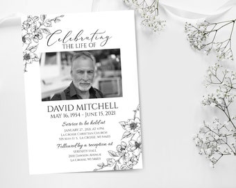 Celebration of Life Simple Floral Funeral Invitation Funeral | Etsy