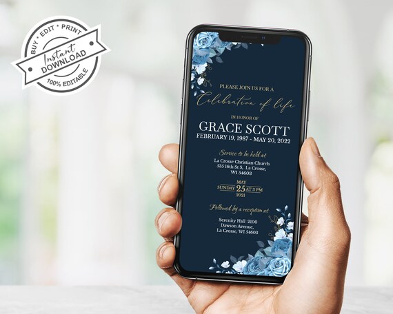 Digital Funeral Invitation Electronic Funeral Announcement - Etsy