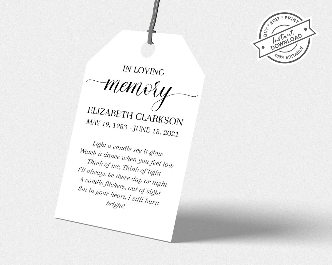 Celebration of Life Invitation Funeral Favor Tag Template,memorial ...