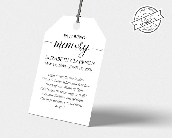 Celebration of Life Invitation Funeral Favor Tag - Etsy