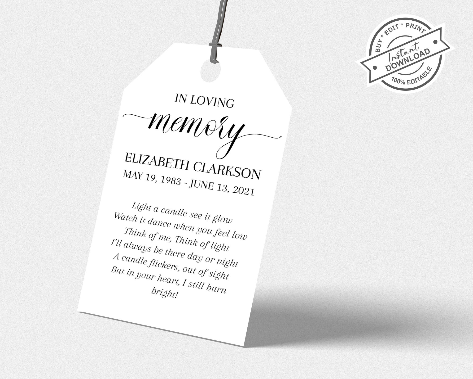 Celebration of Life Invitation Funeral Favor Tag Template,memorial ...