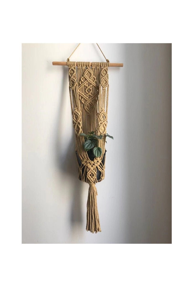 Macrame Hanger on the Wall, Plant Holder Hanging, Dijon Macrame Wall ...