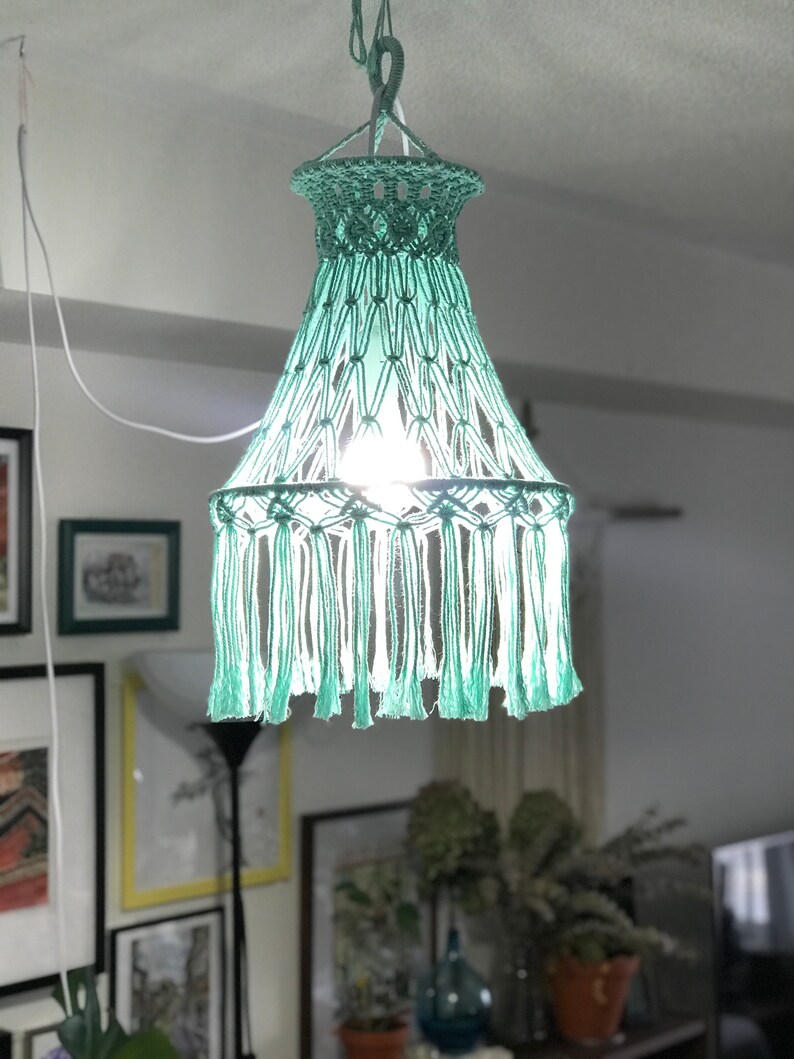 MADE TO ORDER Macrame Chandelier in Sky Blue Lamp Shade With - Etsy
