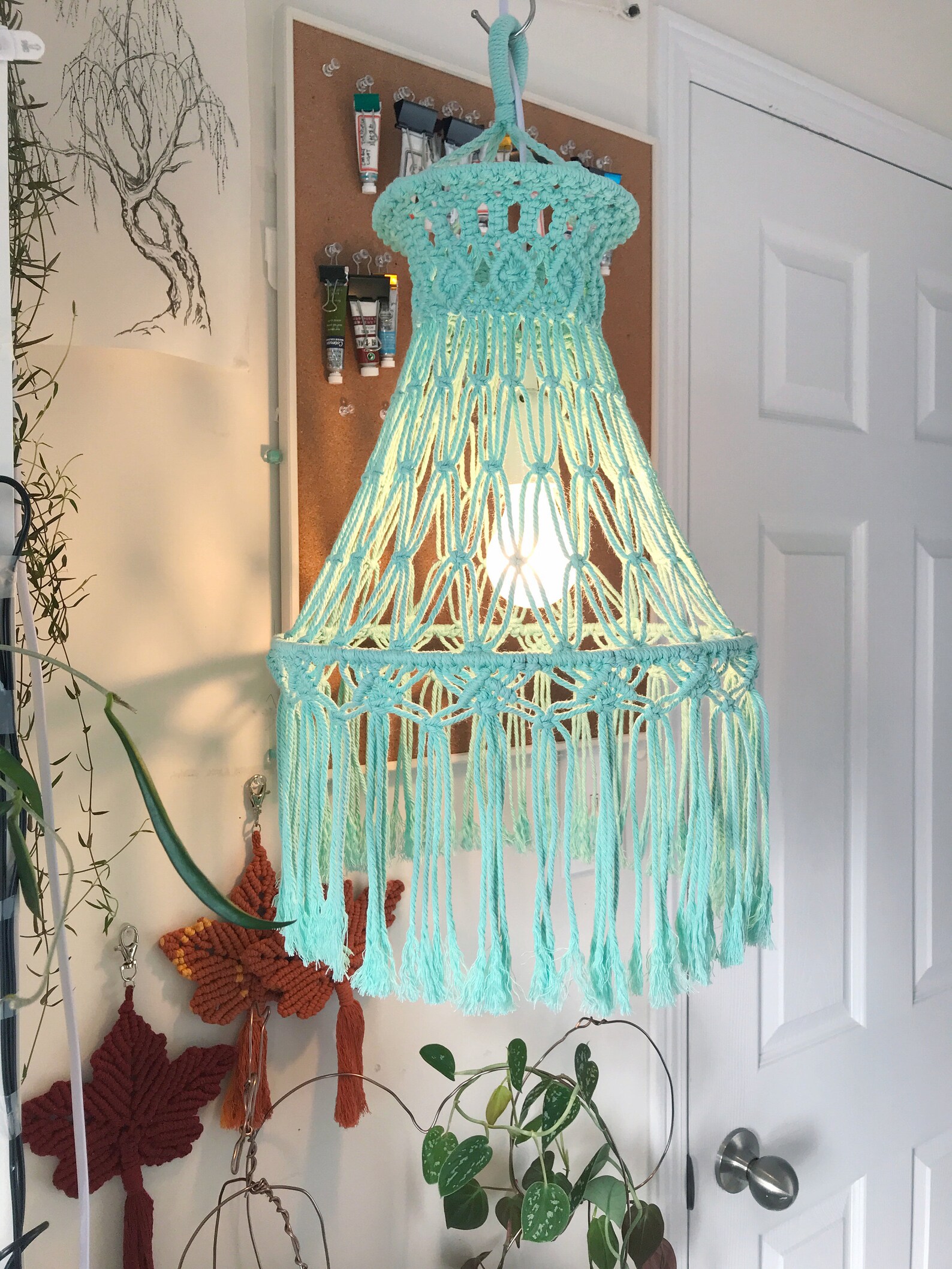 MADE TO ORDER Macrame Chandelier in Sky Blue Lamp Shade With - Etsy