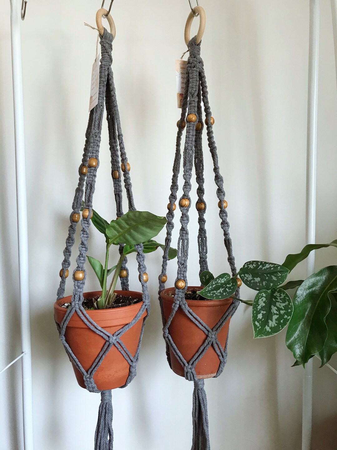 MADE TO ORDER, Macrame Hanging Planter in Grey, Custom Macrame Plant ...