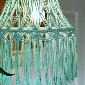 MADE TO ORDER Macrame Chandelier in Sky Blue Lamp Shade With - Etsy