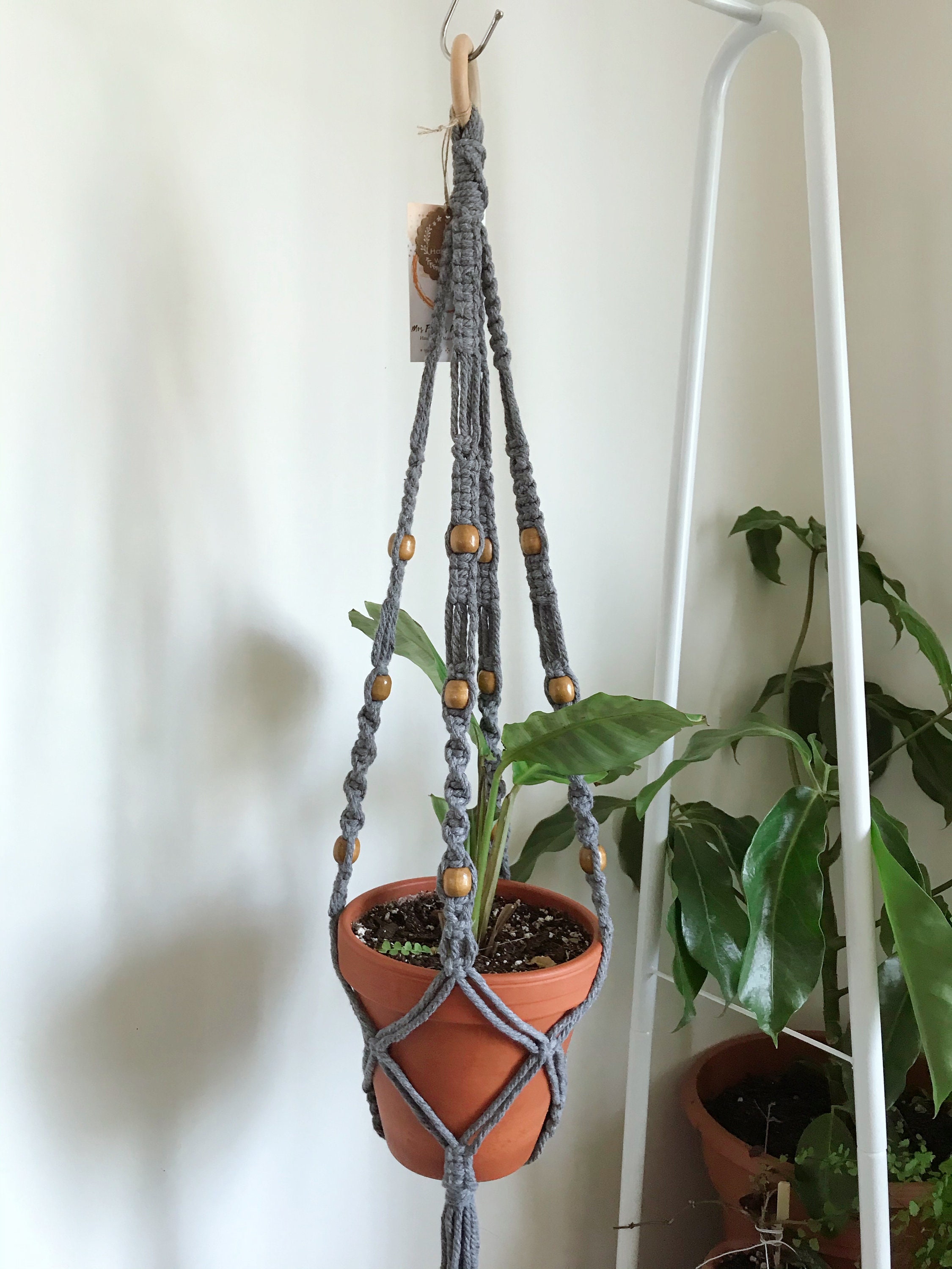 MADE TO ORDER, Macrame Hanging Planter in Grey, Custom Macrame Plant ...