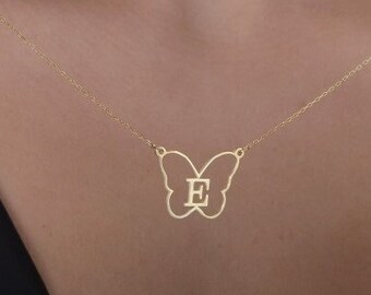 14k Gold Initial Necklace - Etsy