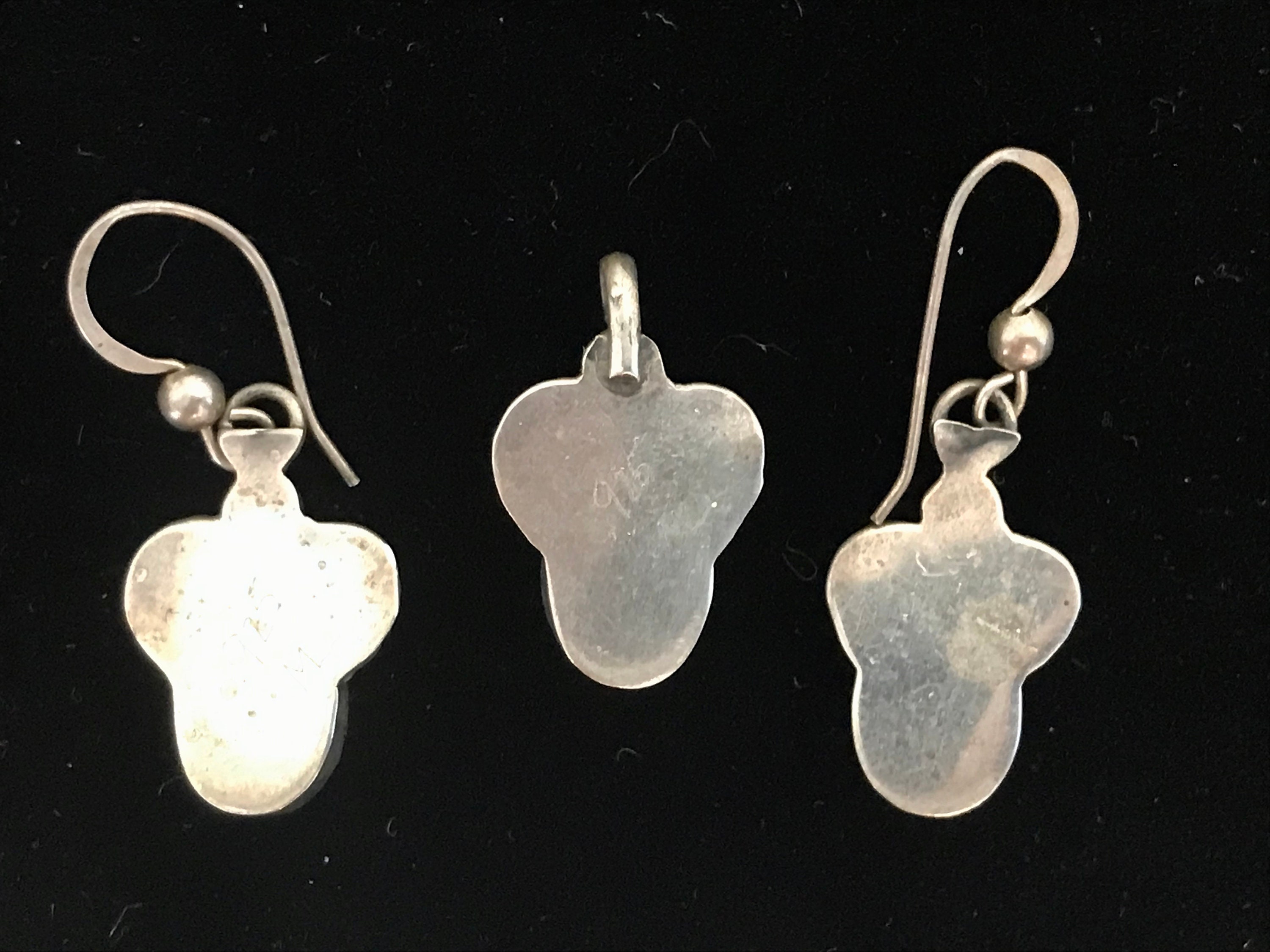 Milton Lasiloo Zuni Artist, Malachite & Sterling Earrings and Pendant ...