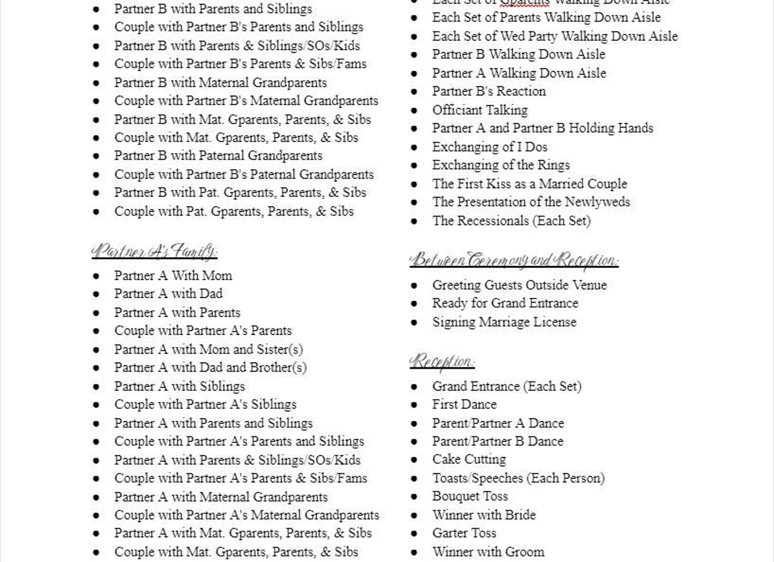 Wedding Photo Shot List Template Etsy