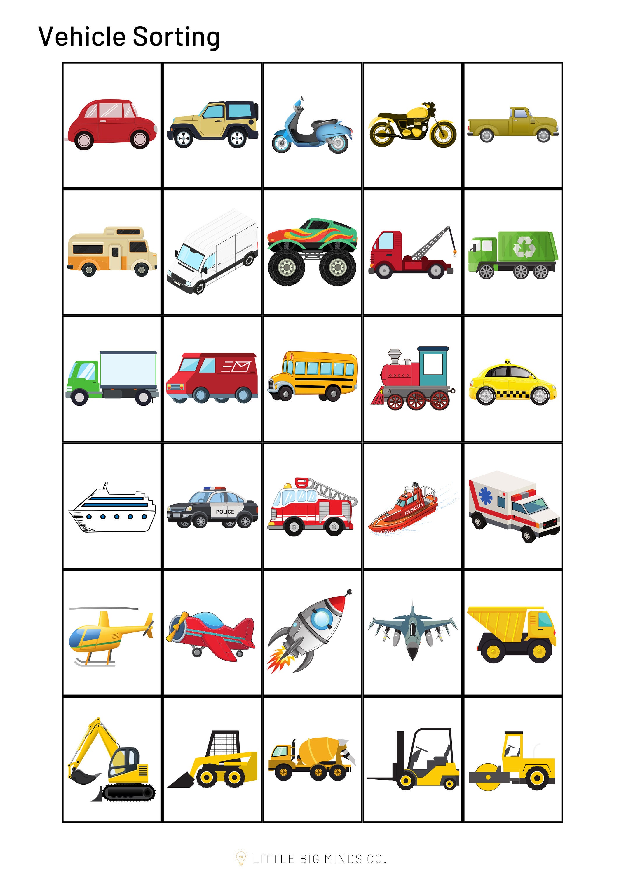 Vehicle Sorting and Matching Activity Pack | Etsy