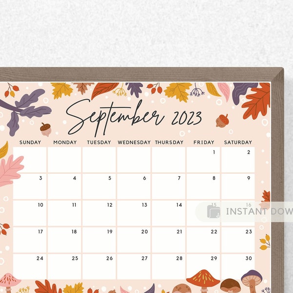 2023 September Printable Calendar - Etsy
