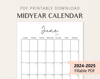 2024 2025 Midyear Calendars PORTRAIT Monthly Academic Planner 8.5x11 ...