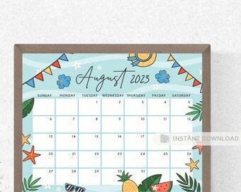 EDITABLE August 2023 Calendar Beautiful Summer, Printable Fillable Summer Calendar, Work Office ...
