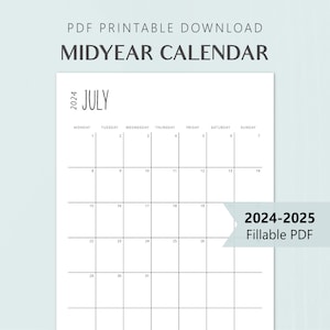 2024 2025 Midyear Calendars PORTRAIT Monthly Academic Planner 8.5x11 ...