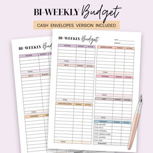 Bi-weekly Budget Planner, Printable Biweekly Paycheck Budget Tracker ...