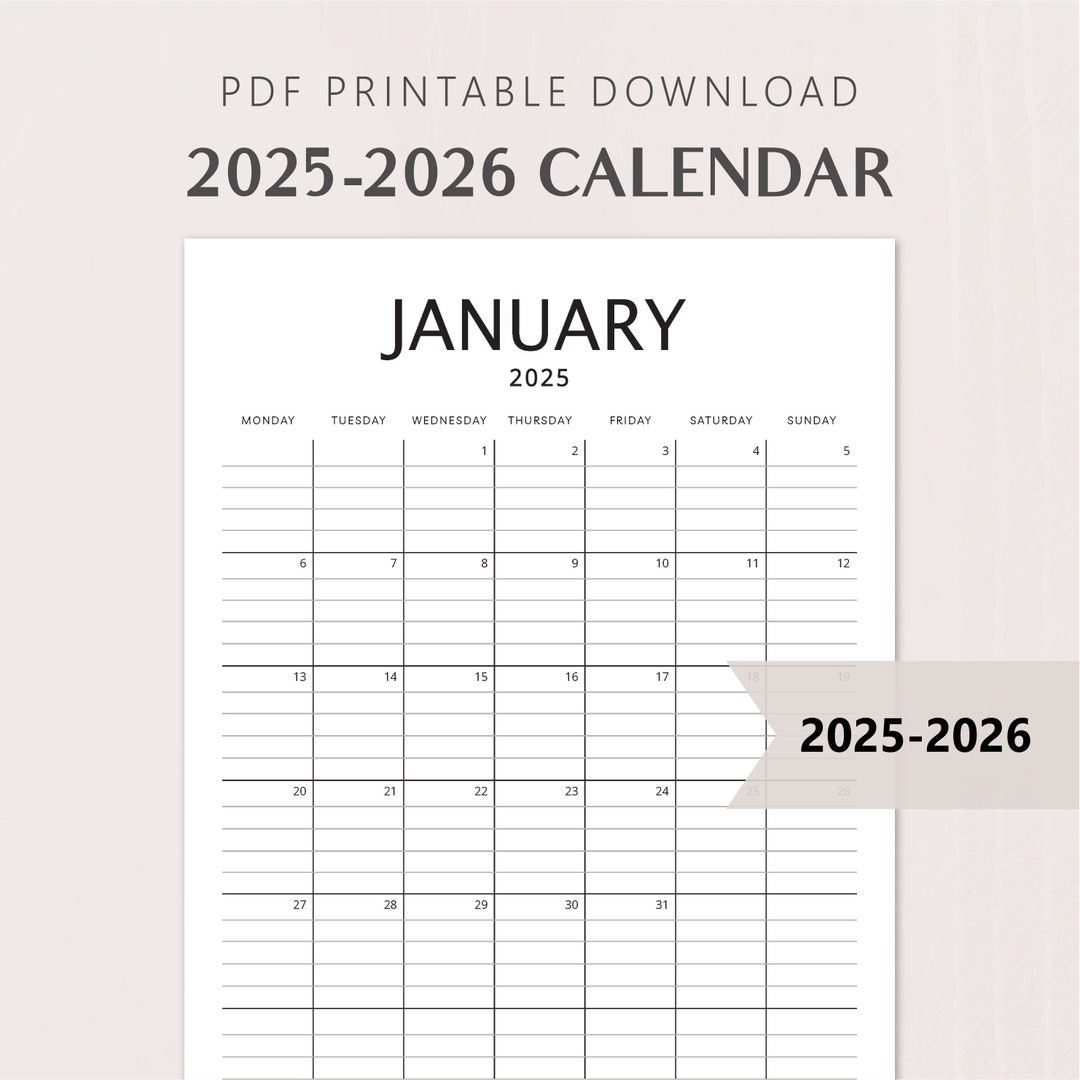 2025 - 2026 PORTRAIT Lined Calendars Monthly Academic Midyear Planner ...