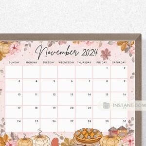 Fillable November 2024 Calendar, Sweet Autumn. Cute Fall Pumpkin Pie ...