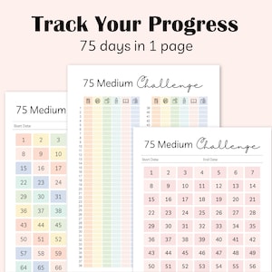 Editable 75 MEDIUM Challenge Progress Tracker, Easier Challenge Tracker ...