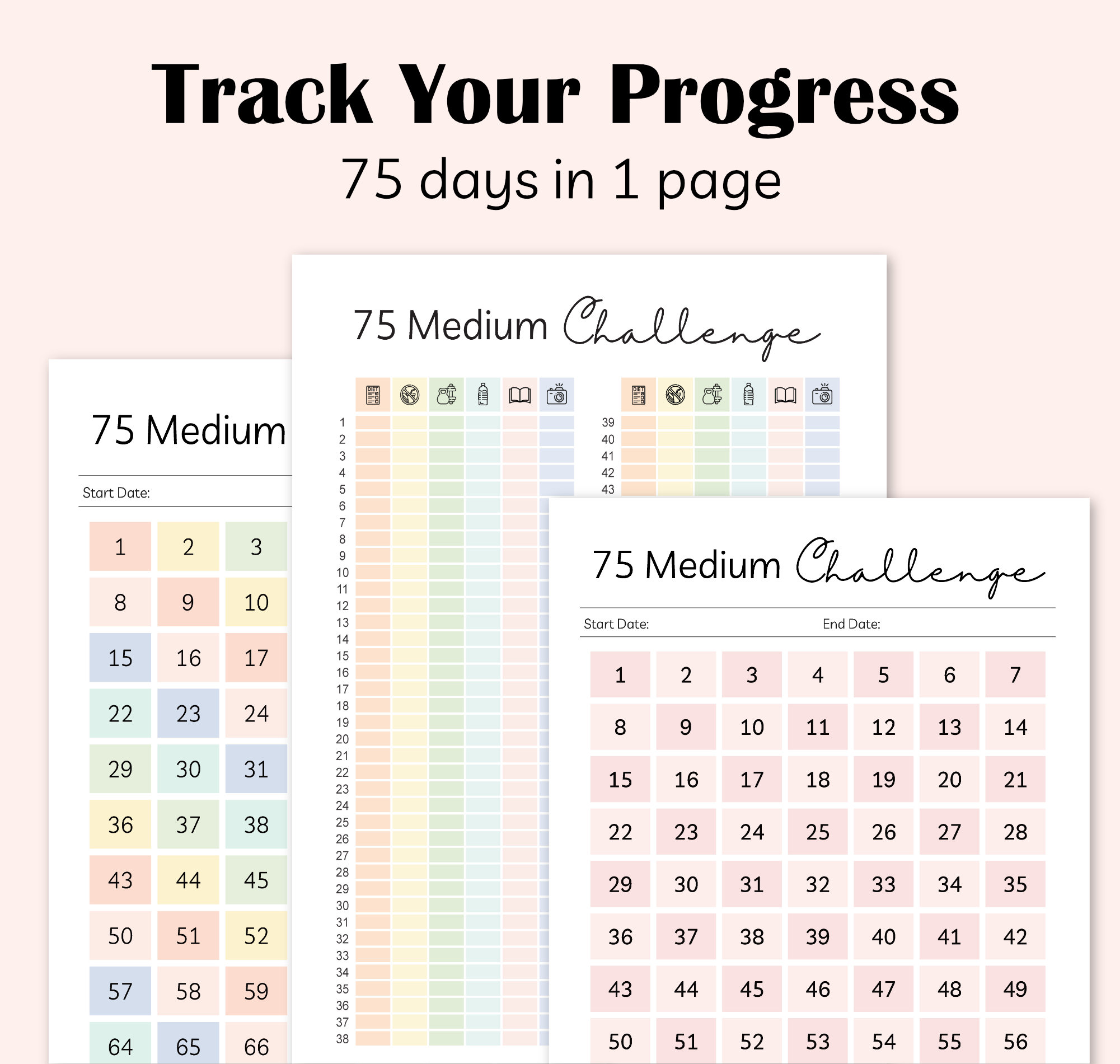 Editable 75 MEDIUM Challenge Progress Tracker, Easier Challenge Tracker ...