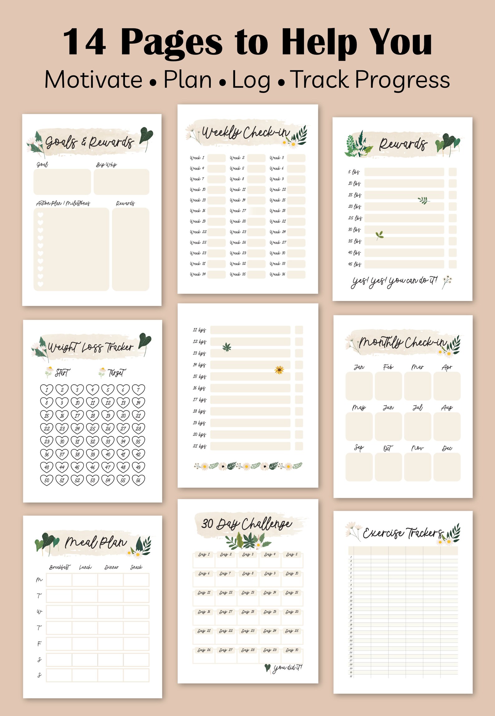 Printable Weight Loss Journal 100 Lbs/kg Loss Tracker Chart - Etsy