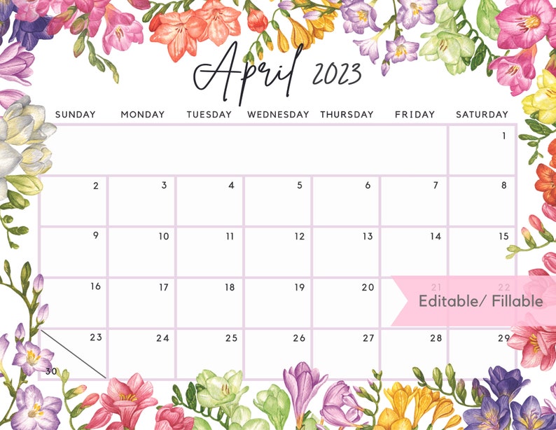 Fillable April 2023 Calendar Beautiful Watercolor Flowers - Etsy Fillable April 2023 Calendar Beautiful Watercolor Flowers - Etsy