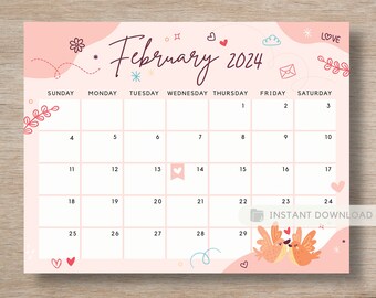 EDITABLE February 2024 Calendar Cute Valentine Gnomes - Etsy UK