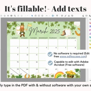 Editable March 2025 Calendar for the Lucky Month With Clovers Cute ...