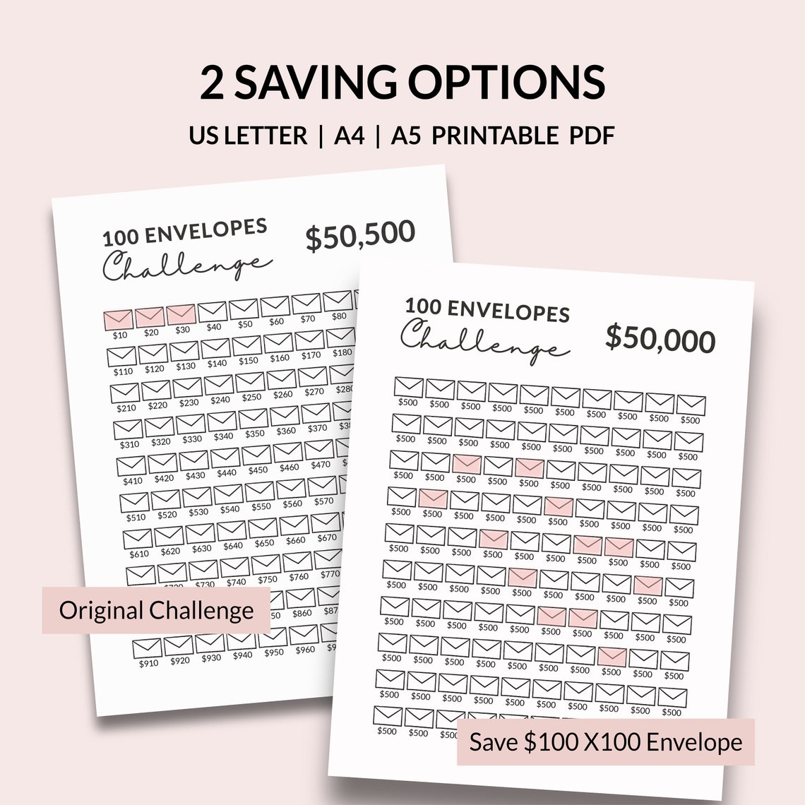 50K Saving Challenge L 100 Envelope Challenge for 50000 - Etsy