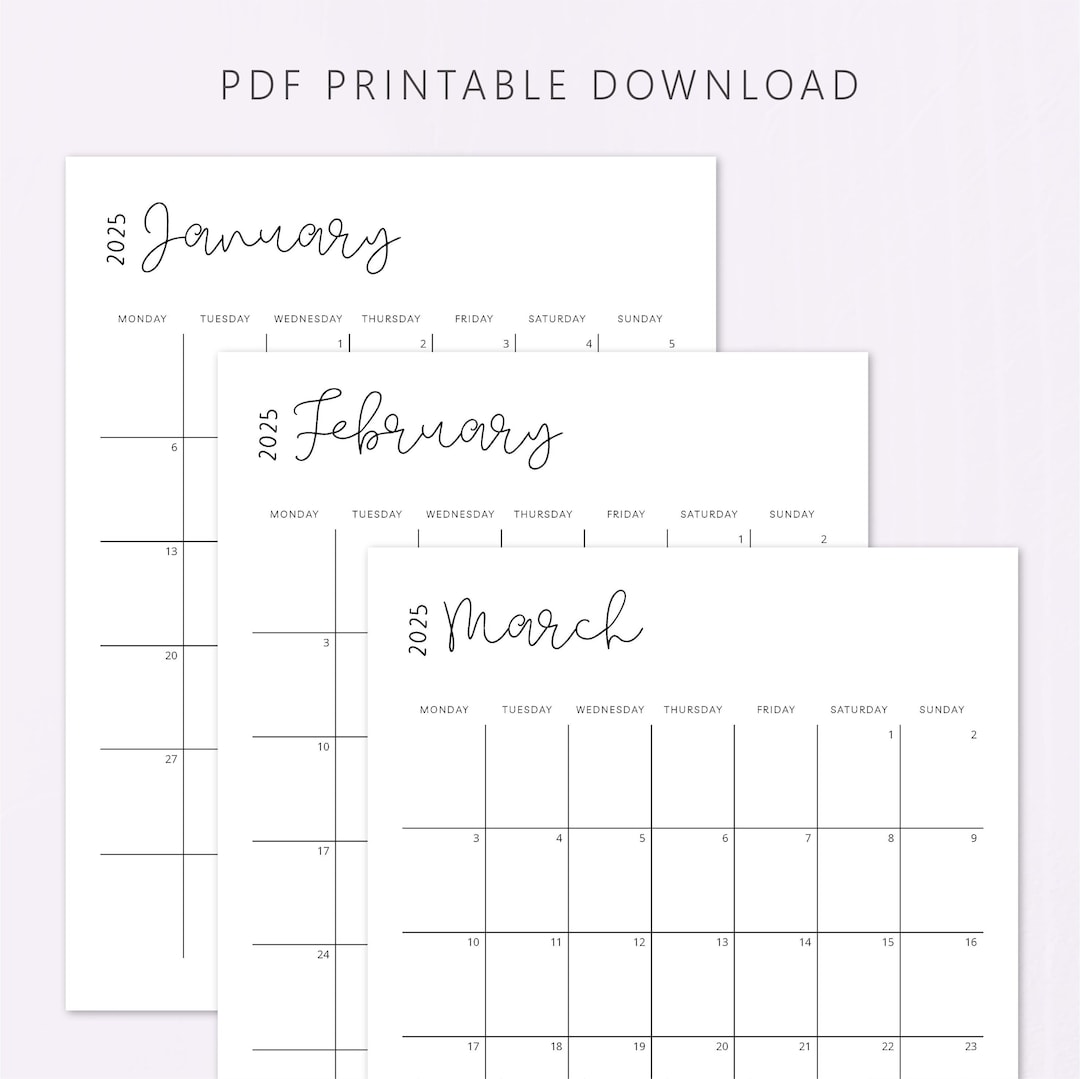 2025 Calendars PORTRAIT Blank Monthly Planner| Fillable | 8.5x11 ...