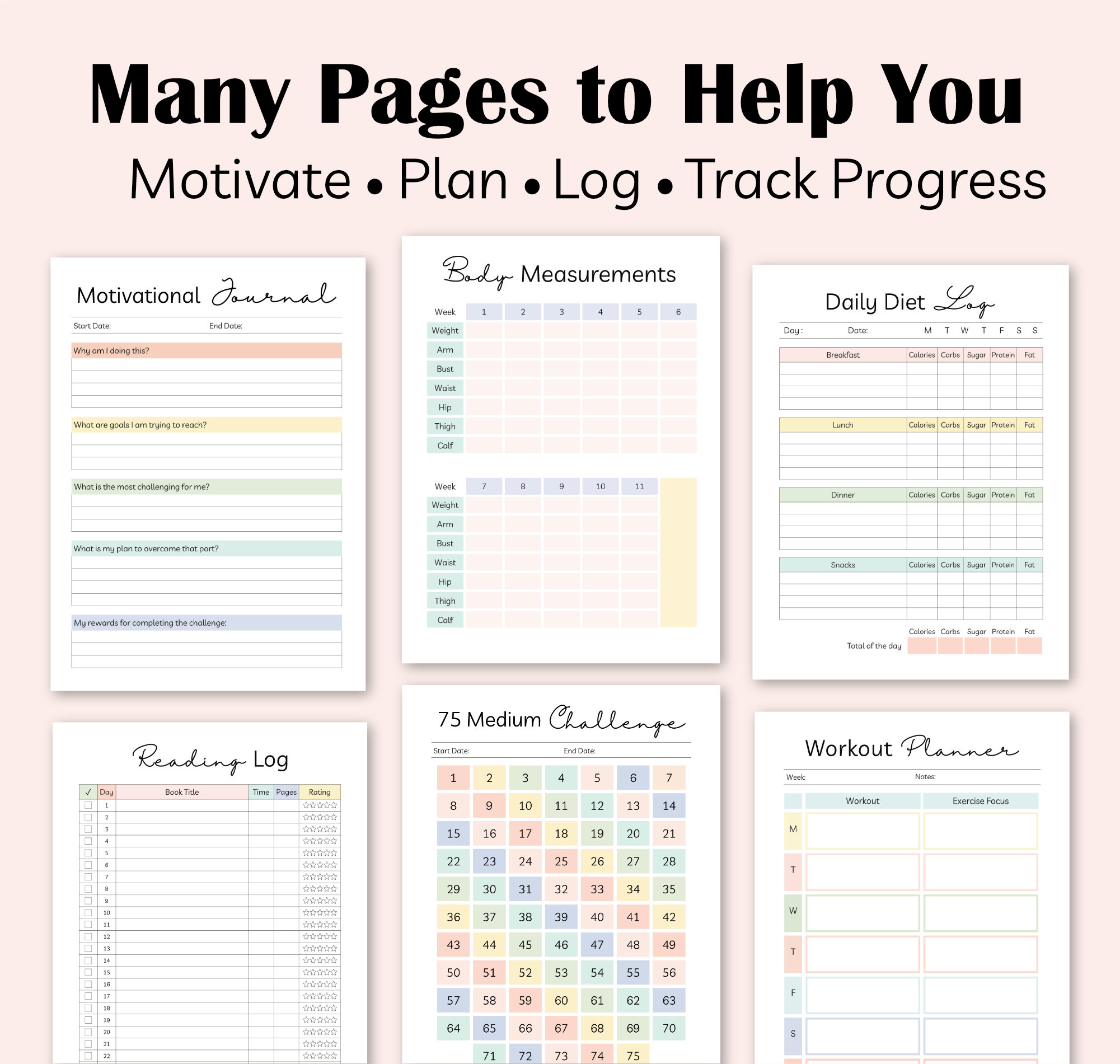 Editable 75 MEDIUM Challenge Progress Tracker, Easier Challenge Tracker ...