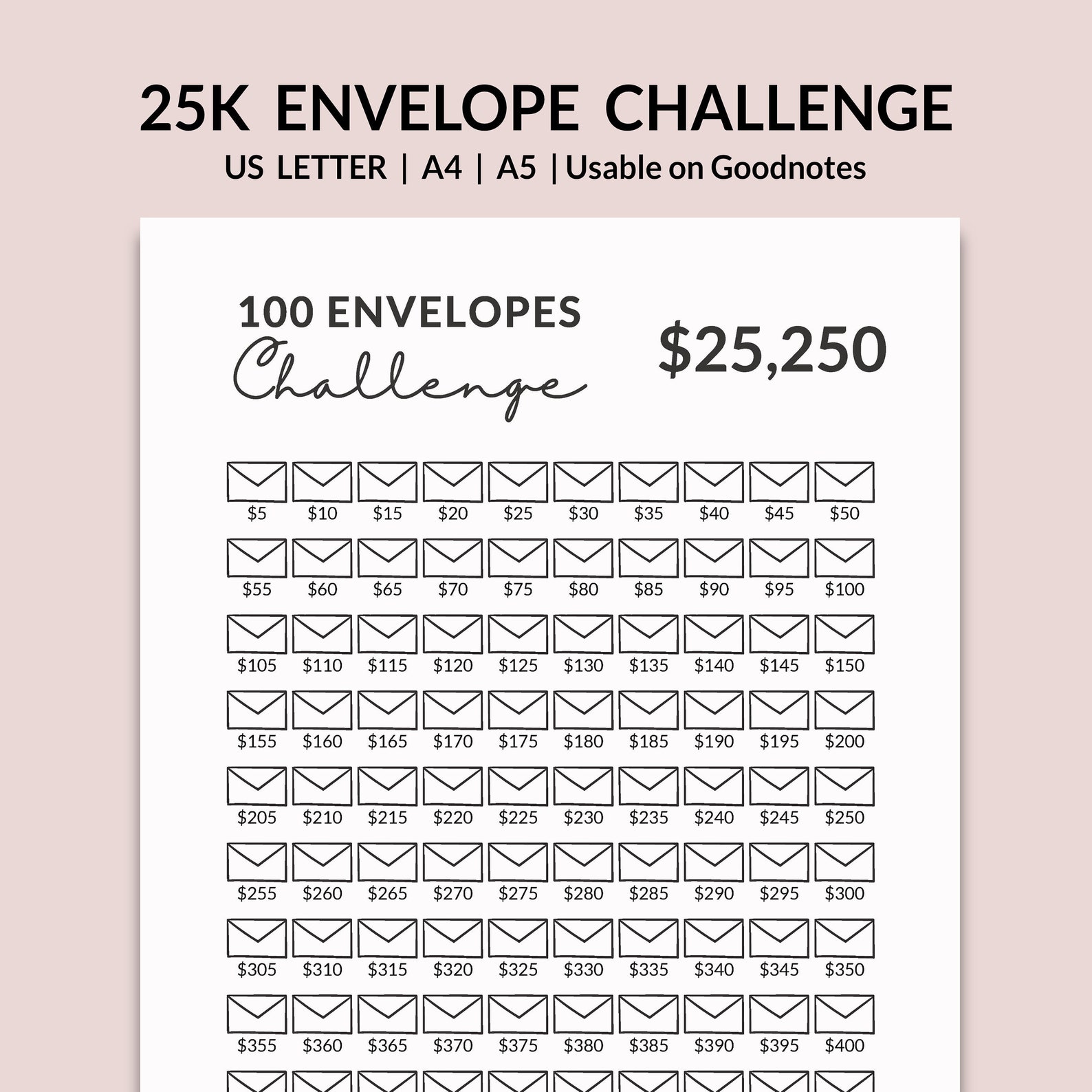 25K Saving Challenge L 100 Envelope Challenge for 25000 Savings ...