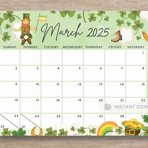 Editable March 2025 Calendar for the Lucky Month With Clovers Cute ...