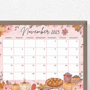 November 2023 Calendar, Beautiful Fall, Autumn Flowers & Leaves ...