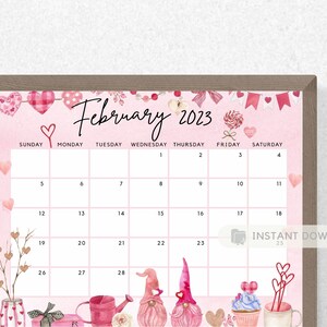 Printable February 2023 Calendar Cute Valentine Loving Gnome - Etsy