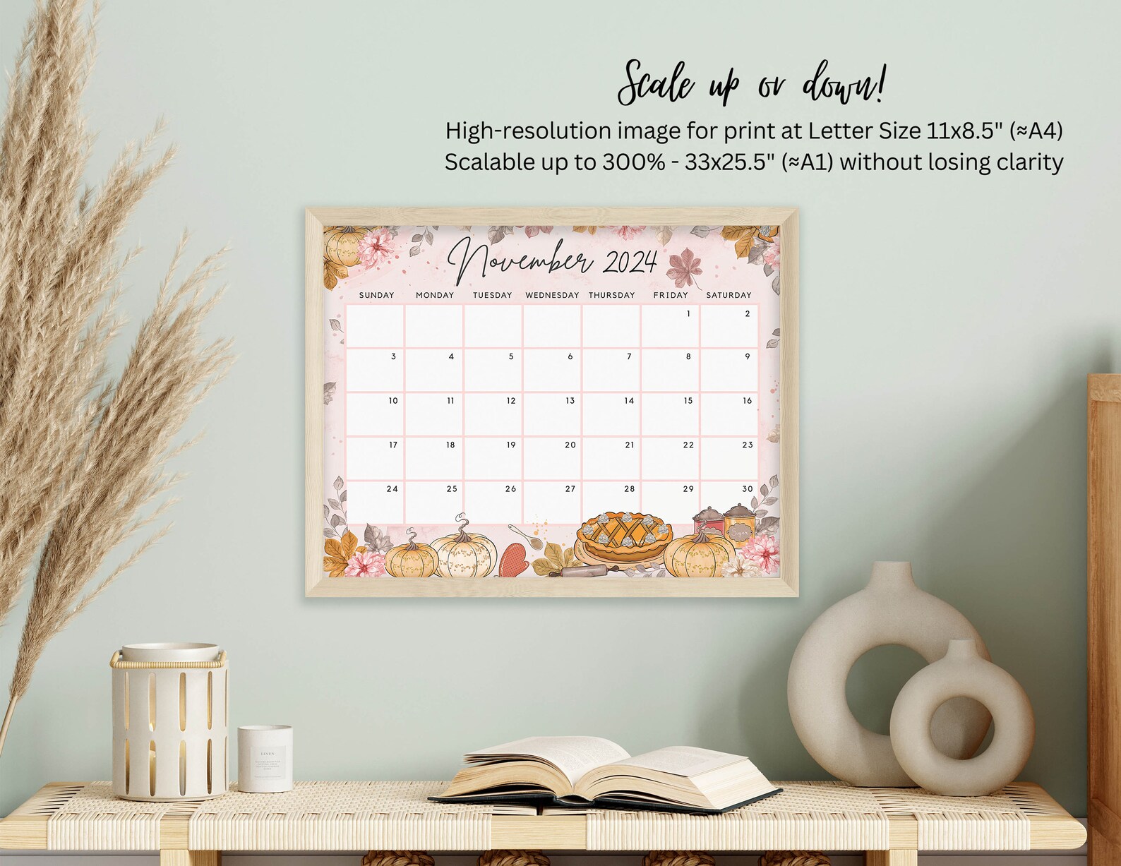Fillable November 2024 Calendar, Sweet Autumn. Cute Fall Pumpkin Pie ...