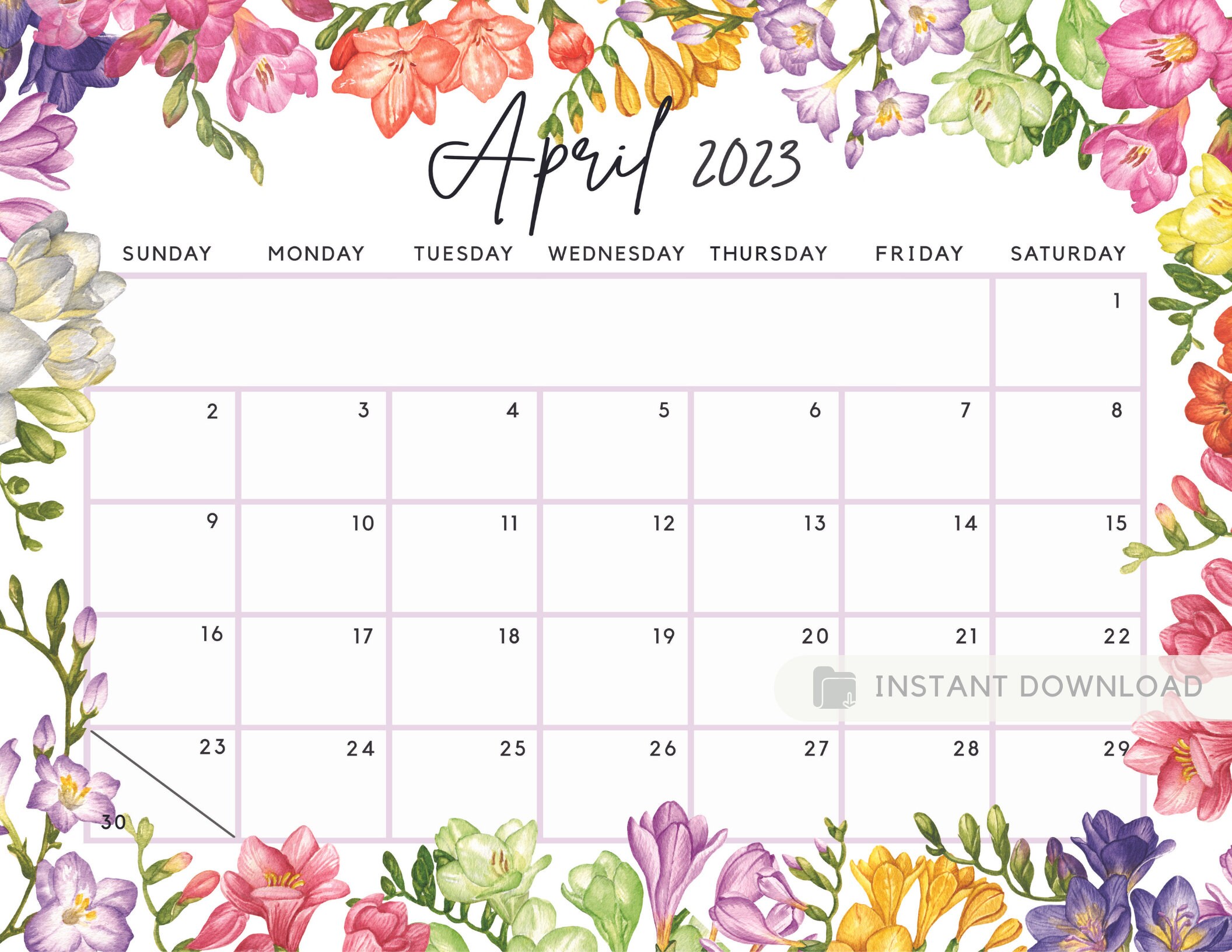 Fillable April 2023 Calendar Beautiful Watercolor Flowers - Etsy