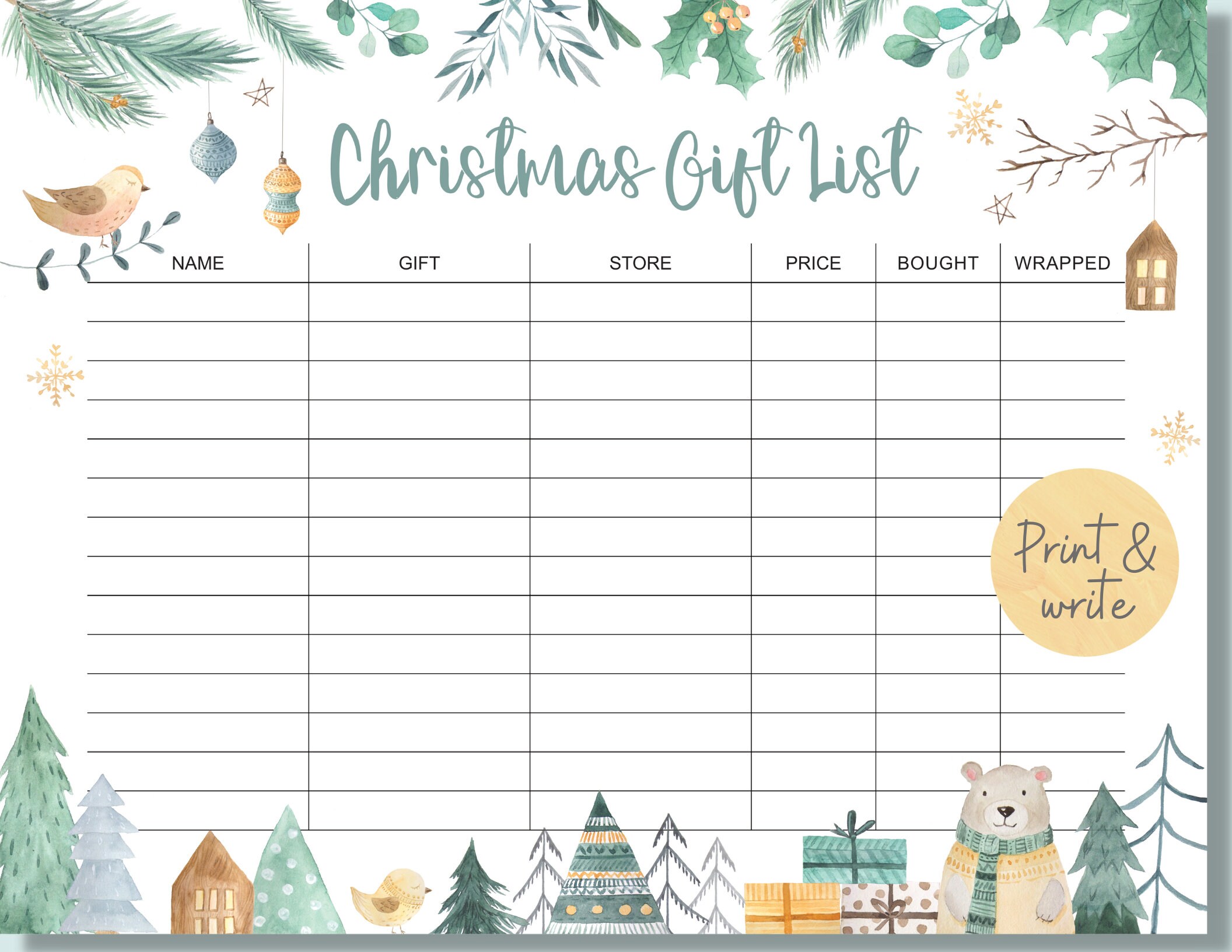 Fillable Christmas Gift List Printable Gift Planner - Etsy