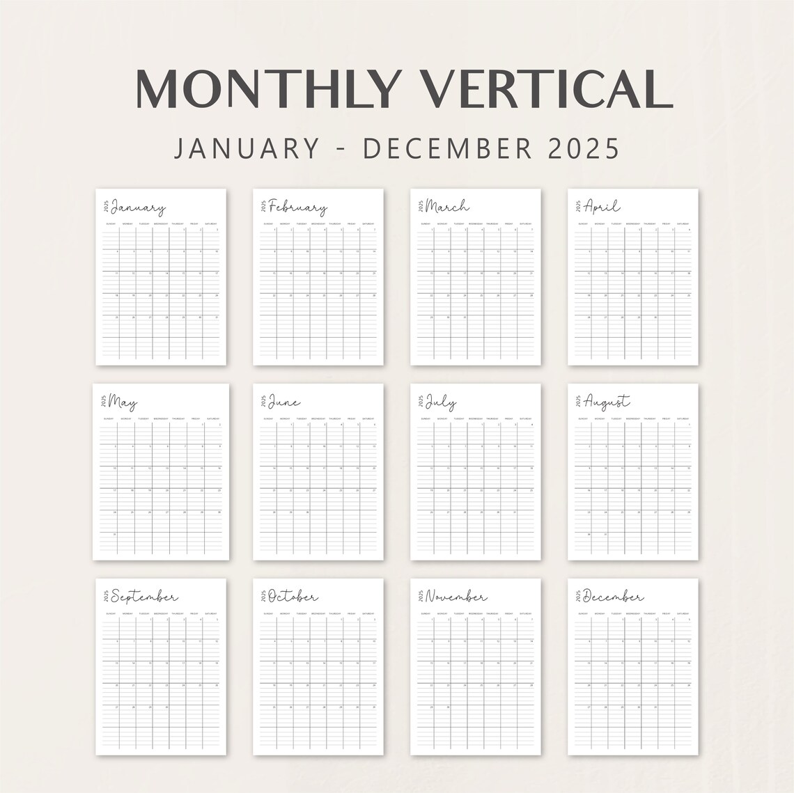 2025 Calendars PORTRAIT Lined Monthly Planner| Fillable | 8.5x11 ...