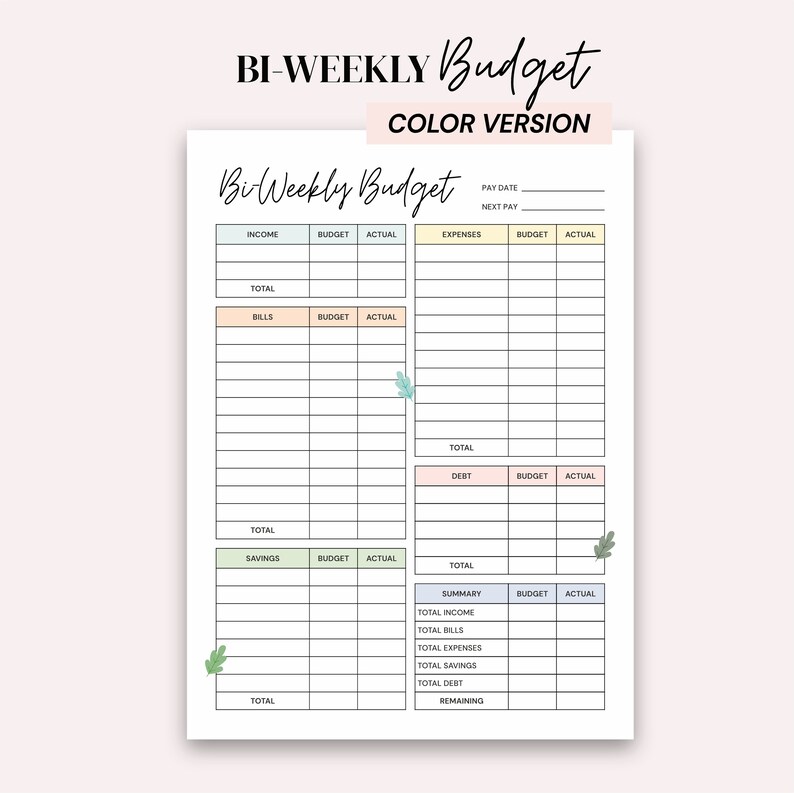 Printable Bi-weekly Budget Planner Fillable Biweekly Paycheck - Etsy