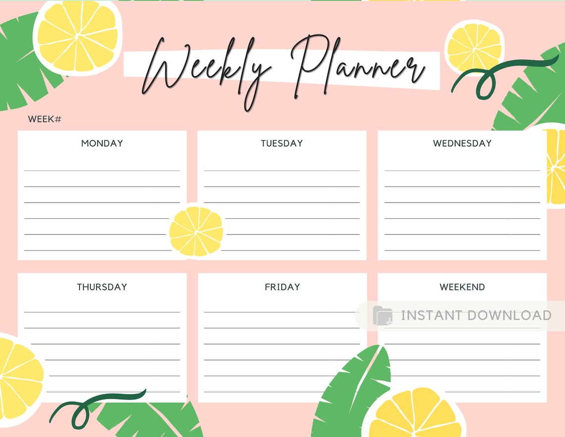 10 Pages Summer Weekly Planner Pack Cute Tropical Leaves | Etsy
