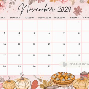 Fillable November 2024 Calendar, Sweet Autumn. Cute Fall Pumpkin Pie ...